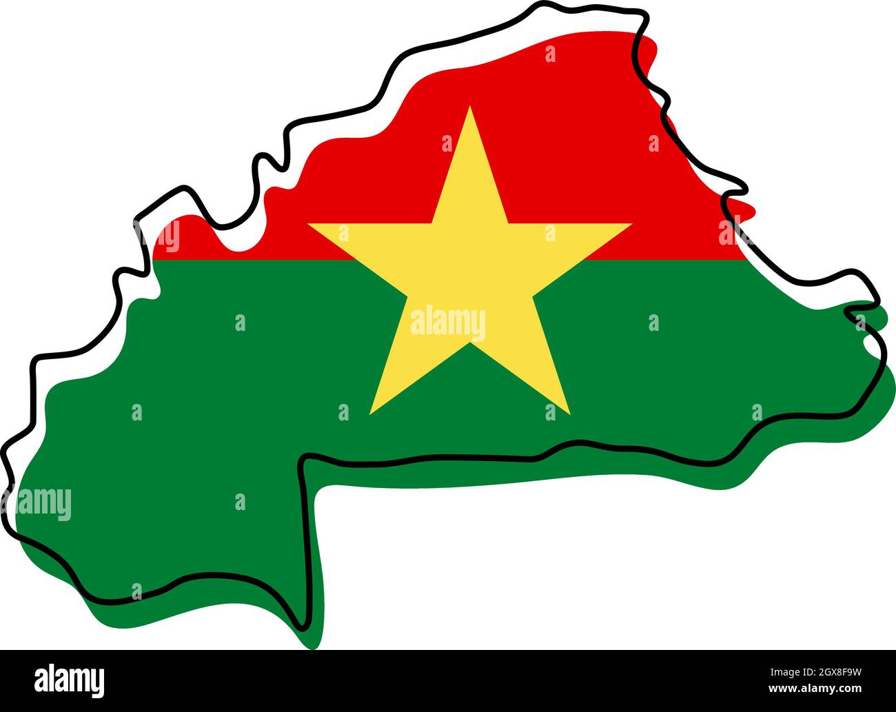 Stylized outline map of Burkina Faso with national flag icon. Flag ...