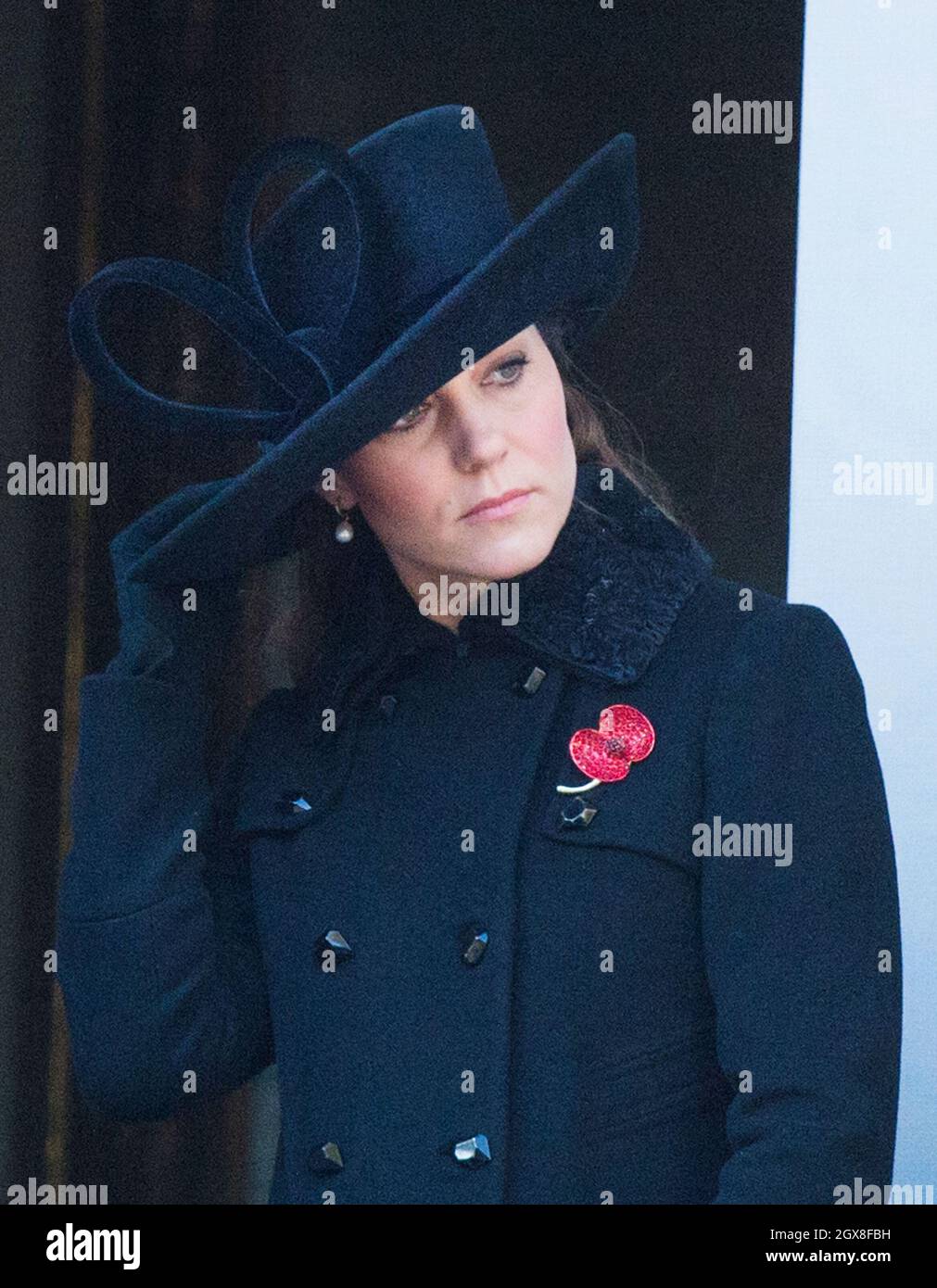 Catherine, Duchess of Cambridge watches the Service of Remembrance from ...