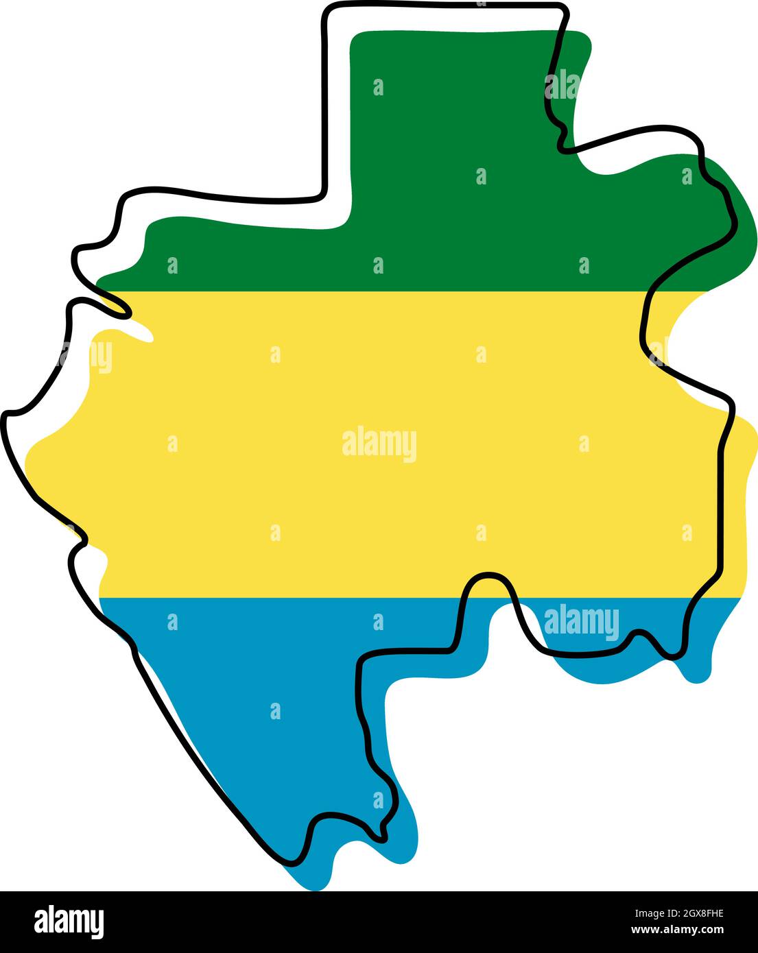Stylized outline map of Gabon with national flag icon. Flag color map of Gabon vector ...