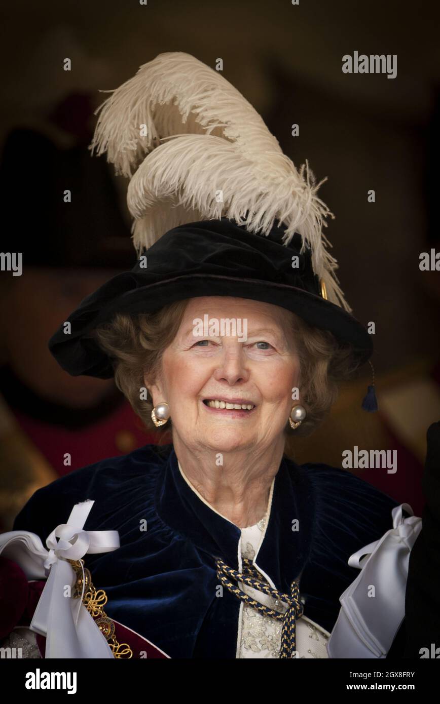 Baroness Margaret Thatcher attends the Order of the Garter ceremony at ...