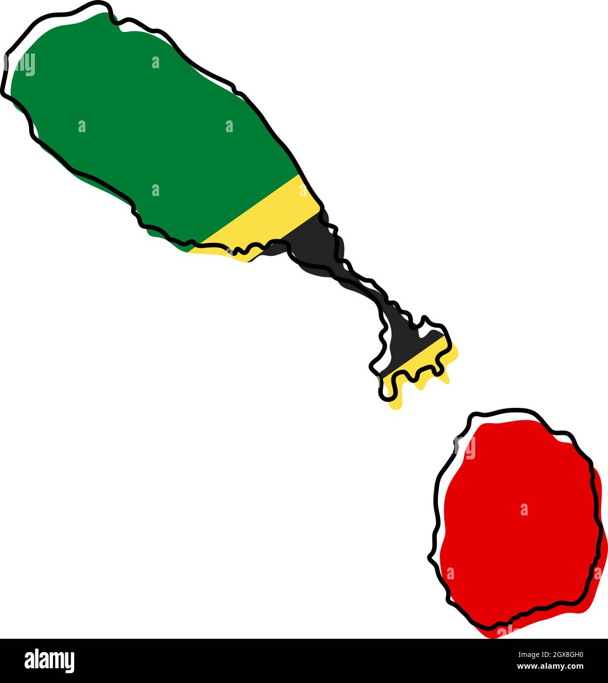 Stylized outline map of Saint Kitts and Nevis with national flag icon ...