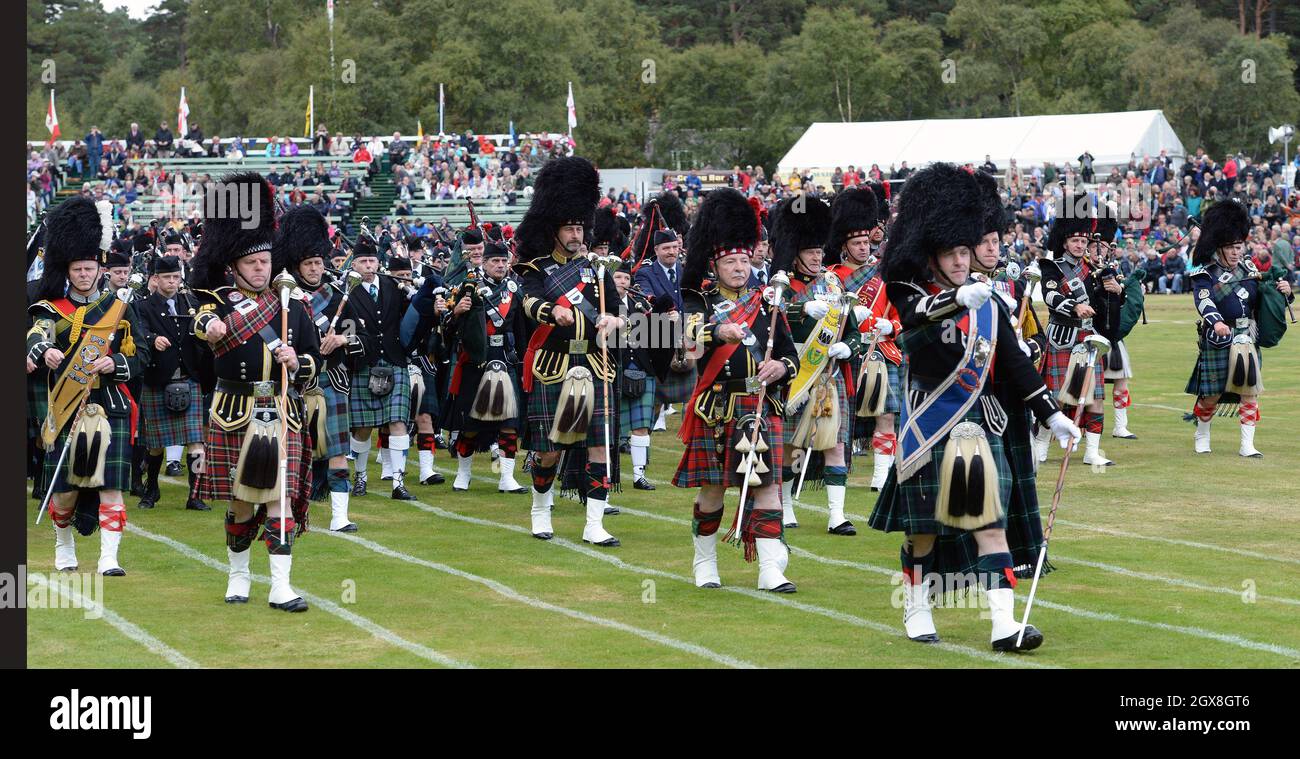 Highland bands attend the Braemar Highland Games in Scotland on ...