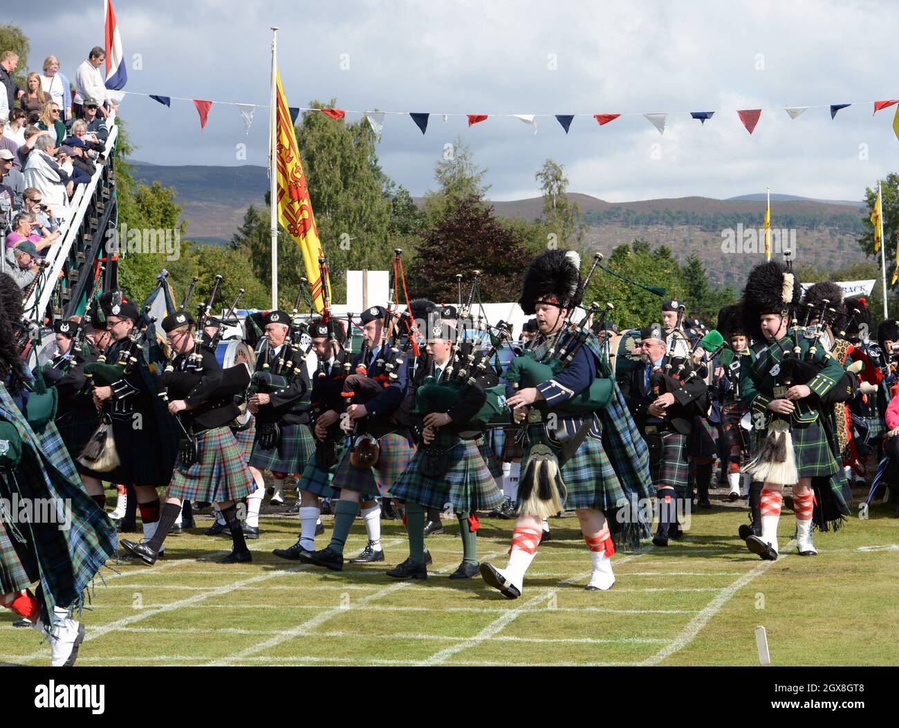 Highland bands attend the Braemar Highland Games in Scotland on ...