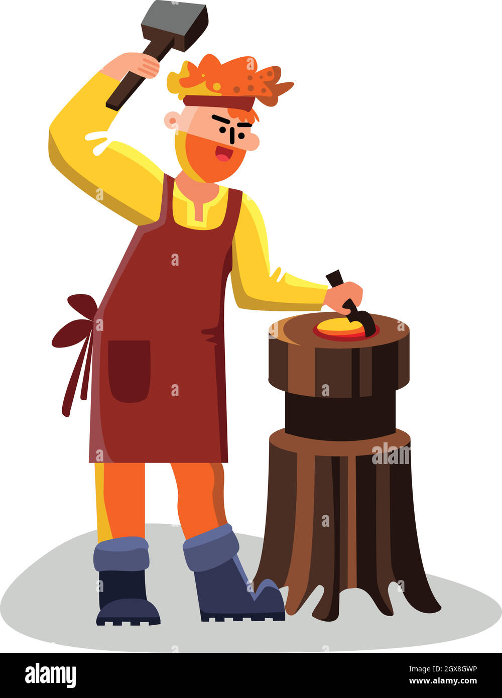 Blacksmith Worker With Hammer Forge Iron Vector Stock Vector Image ...