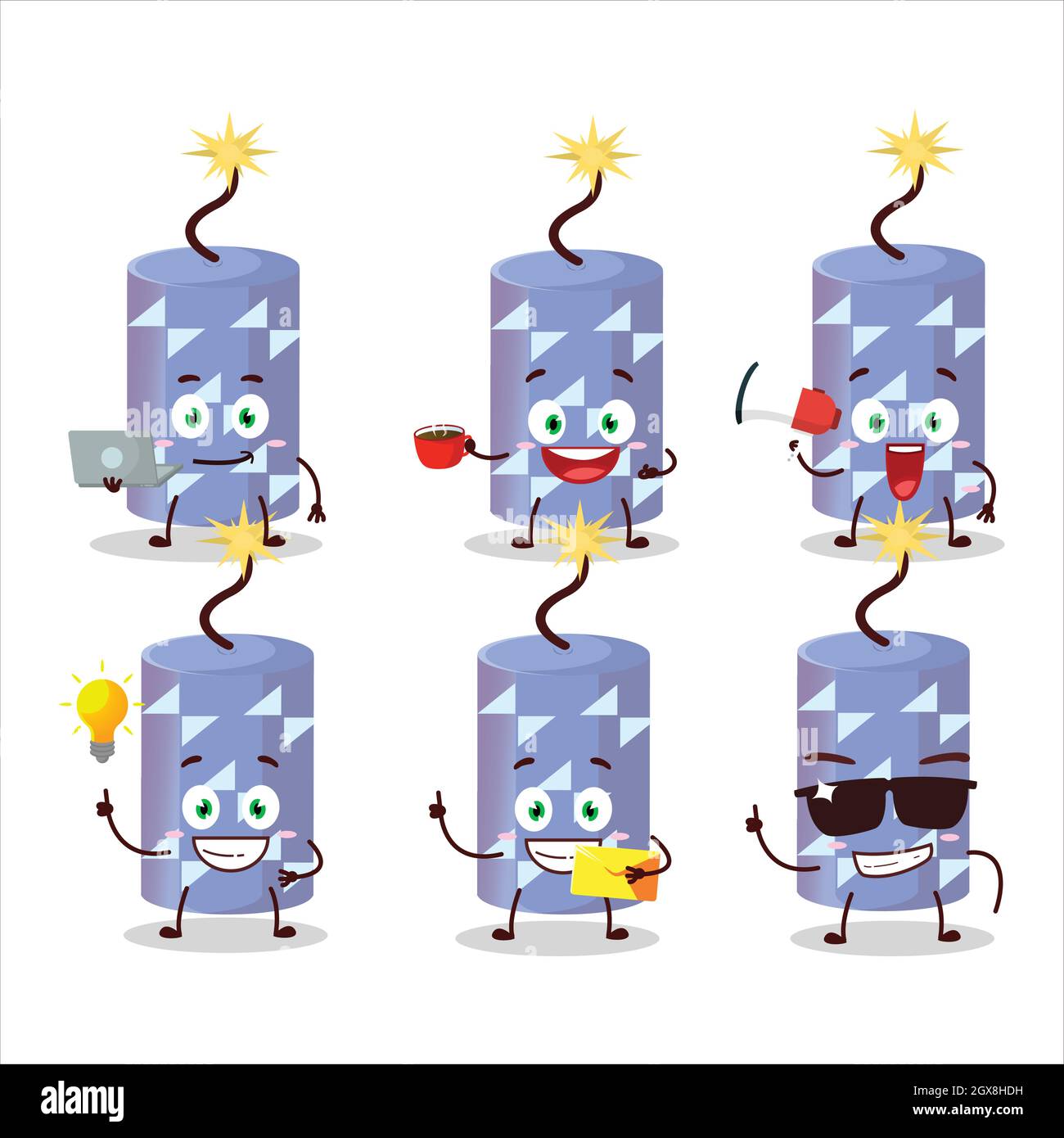 Light blue firecracker cartoon character with various types of business ...
