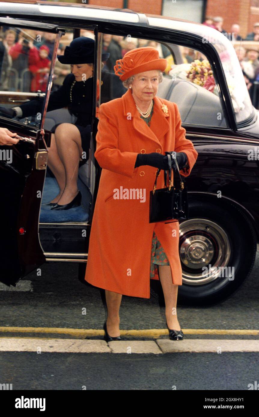 The Queen during her visit to Barrow in Furness, Cumbria Stock Photo ...