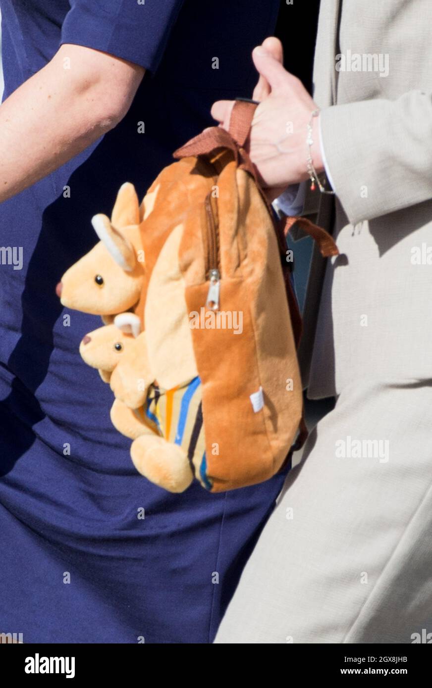 Nanny Maria Borrallo carries a kangaroo bag as baby Prince George ...