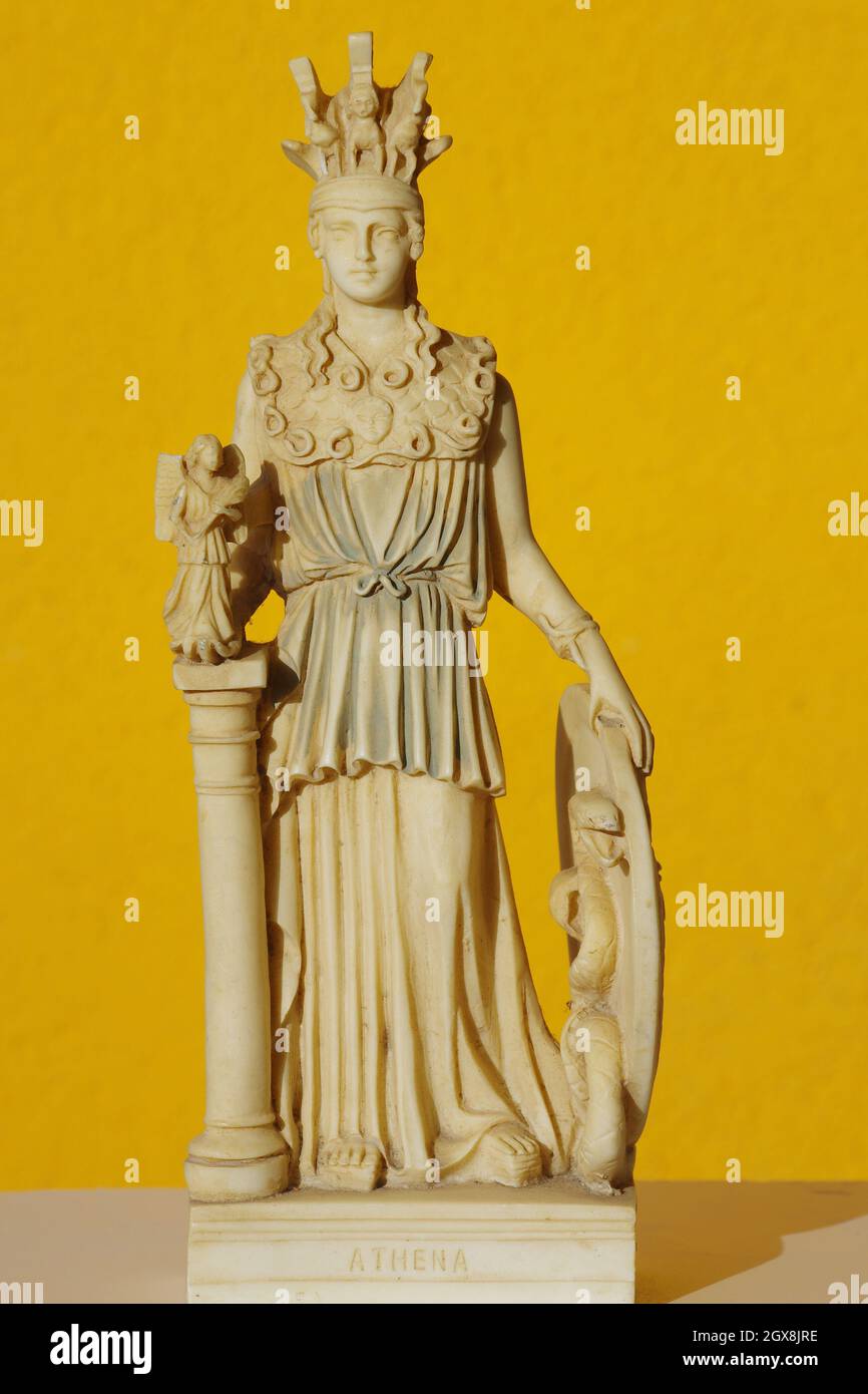 Scale reproduction of the statue of the goddess Athena daughter of Zeus ...
