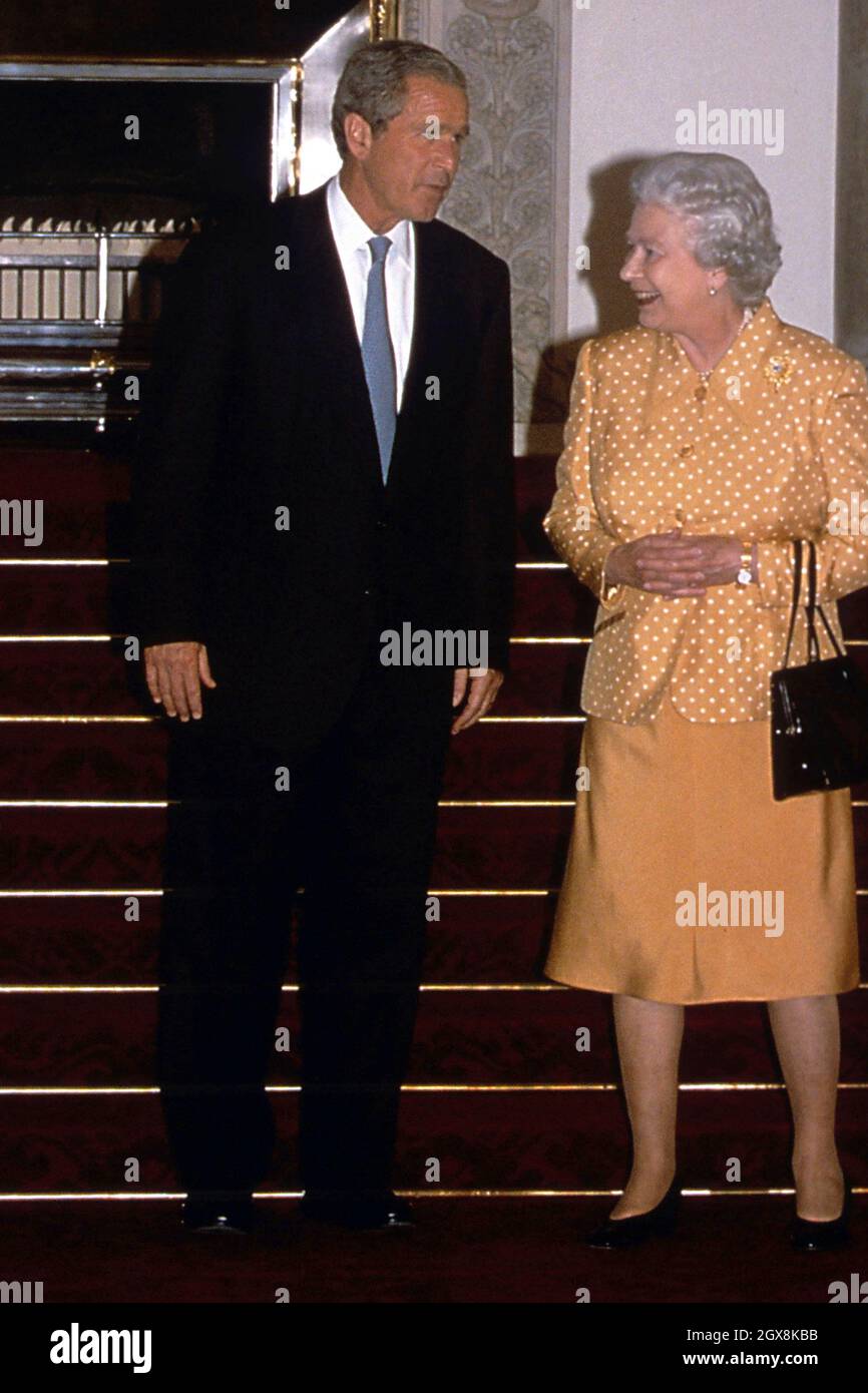 Queen Elizabeth II meets George Bush at Buckingham Palace during a ...
