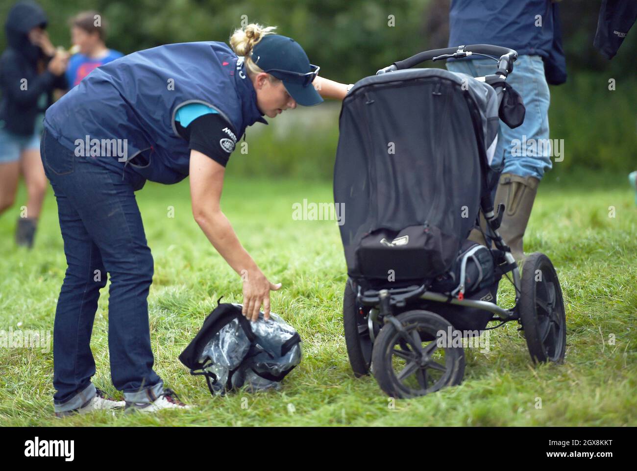 Zara Phillips with baby Mia Grace Tindall in a pushchair during the ...