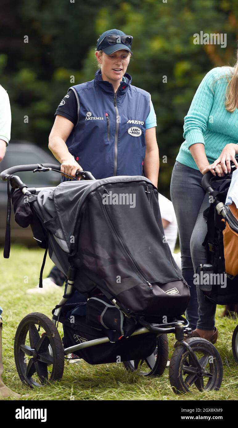 Zara Phillips with baby Mia Grace Tindall in a pushchair during the ...