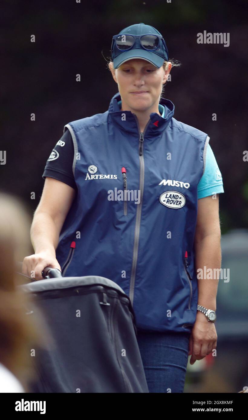 Zara Phillips with baby Mia Grace Tindall in a pushchair during the ...