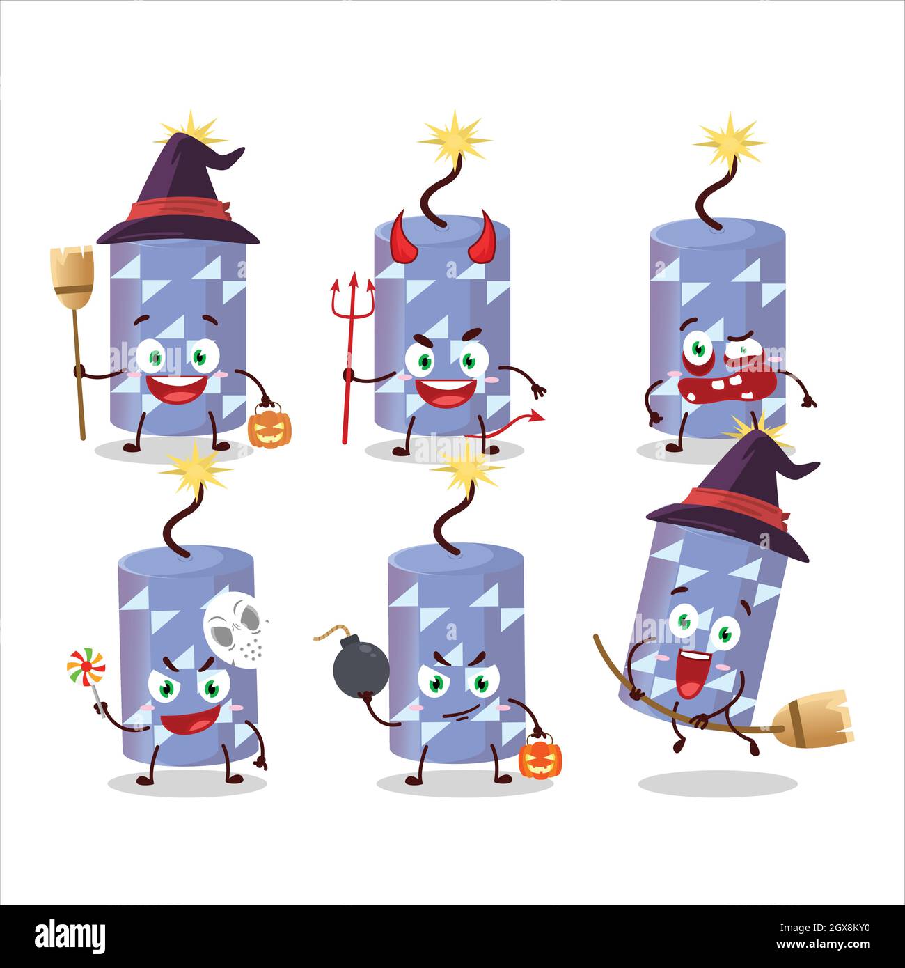 Halloween expression emoticons with cartoon character of light blue ...