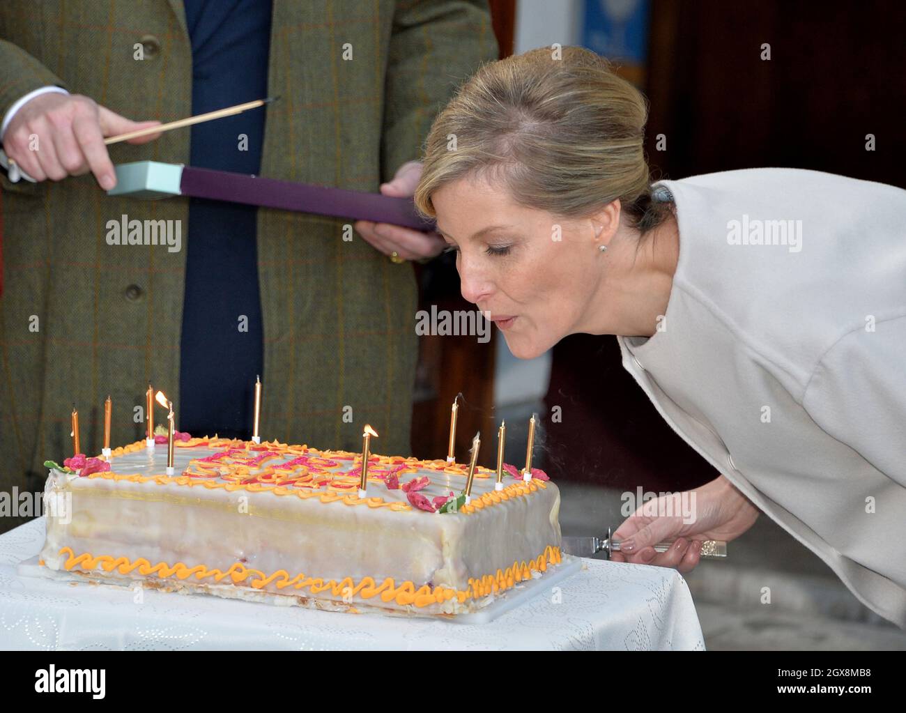 Sophie, Countess of Wessex blows out candles on her birthday cake as ...