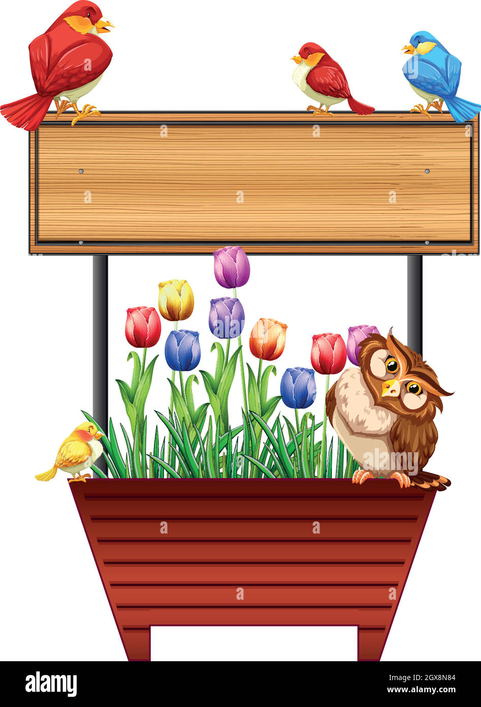 Wooden sign with birds and flowers Stock Vector Image & Art - Alamy