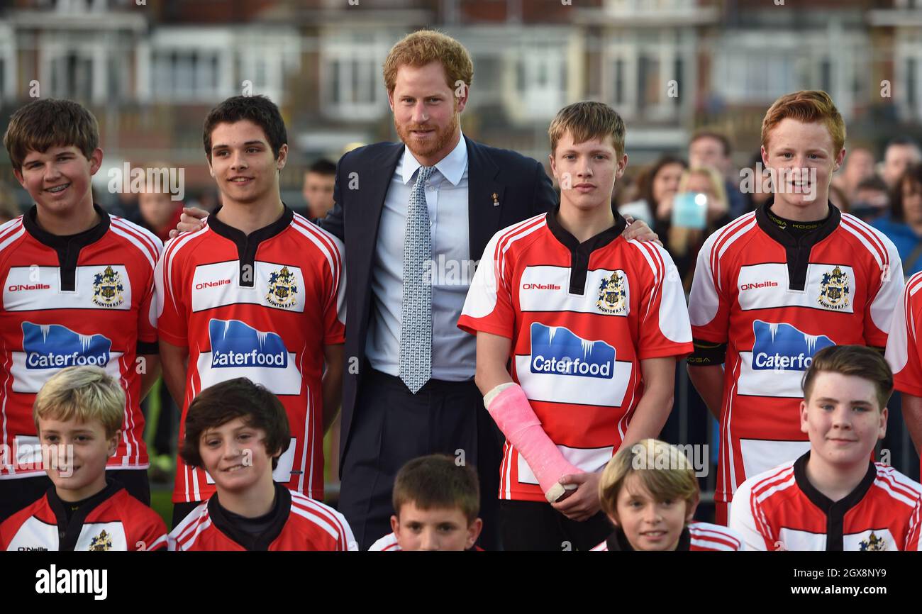 Prince Harry during a visit to Paignton Rugby Club in Devon where he ...