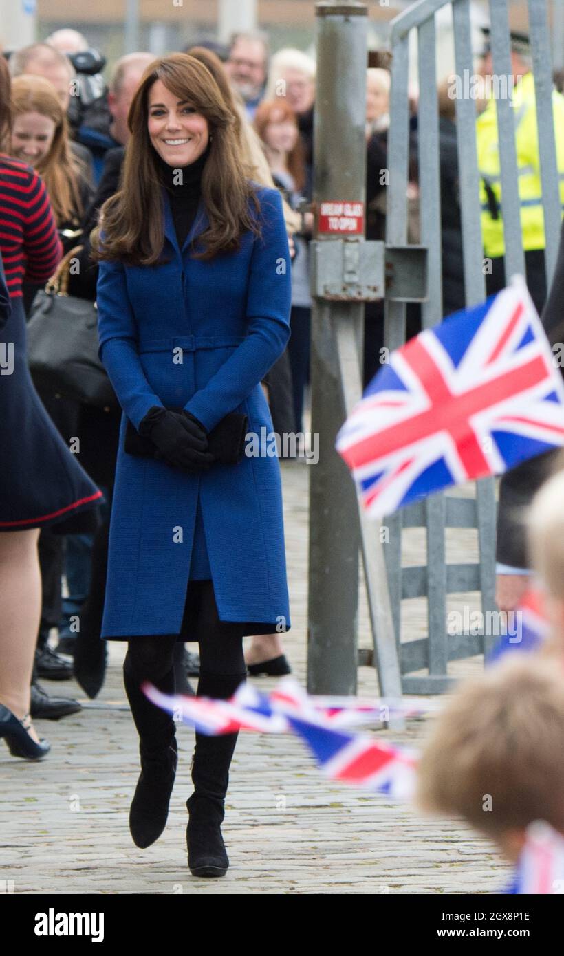 Catherine, Duchess of Cambridge, wearing a blue coat by Scottish ...