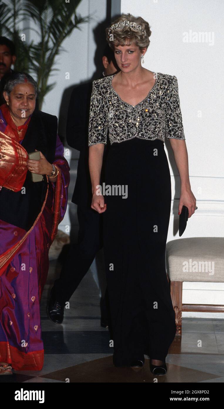 Princess Diana, Princess of Wales, wearing a Catherine Walker gown and ...