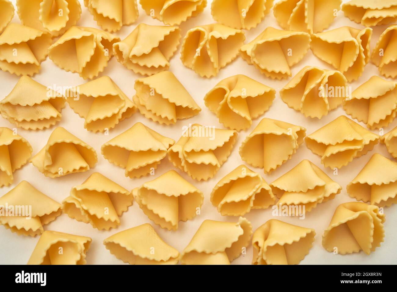 Pattern image of unbacked parts of fortune cookies or raw short pasta ...