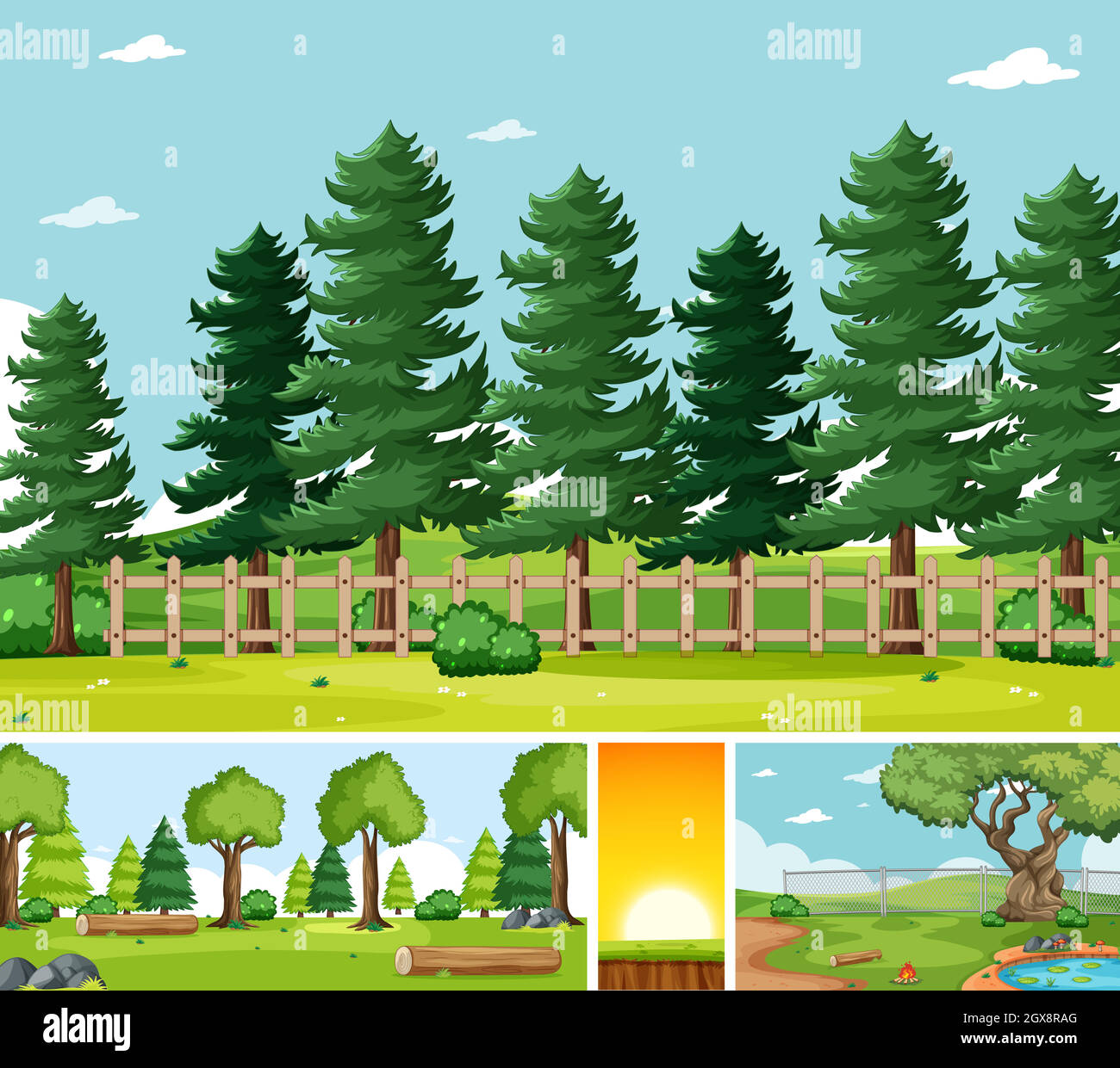 Four different scenes in nature setting cartoon style Stock Vector ...