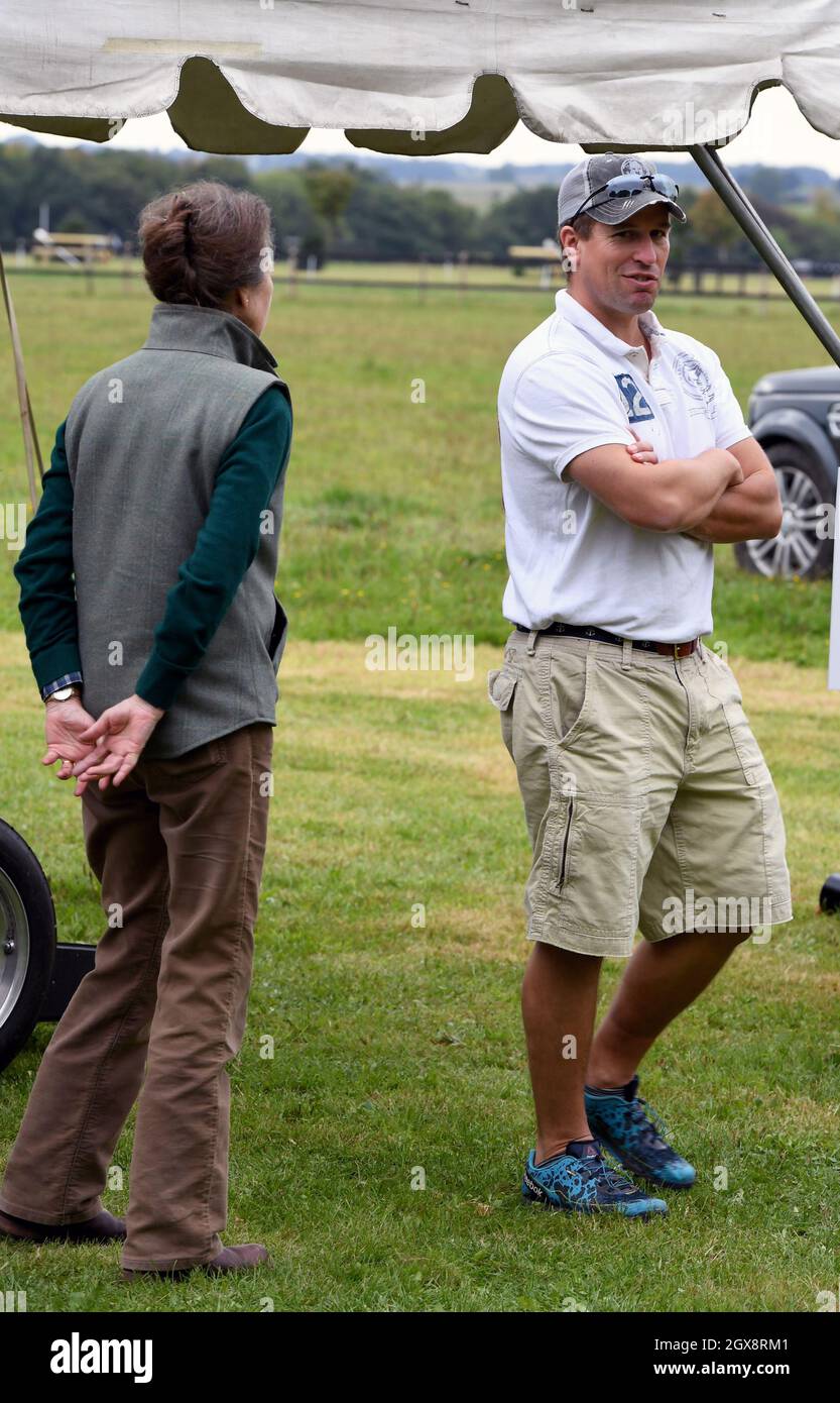 Princess Anne, the Princess Royal looks chats to her son Peter Phillips ...