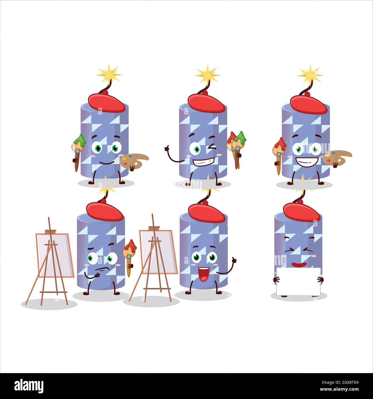 Artistic Artist of light blue firecracker cartoon character painting ...