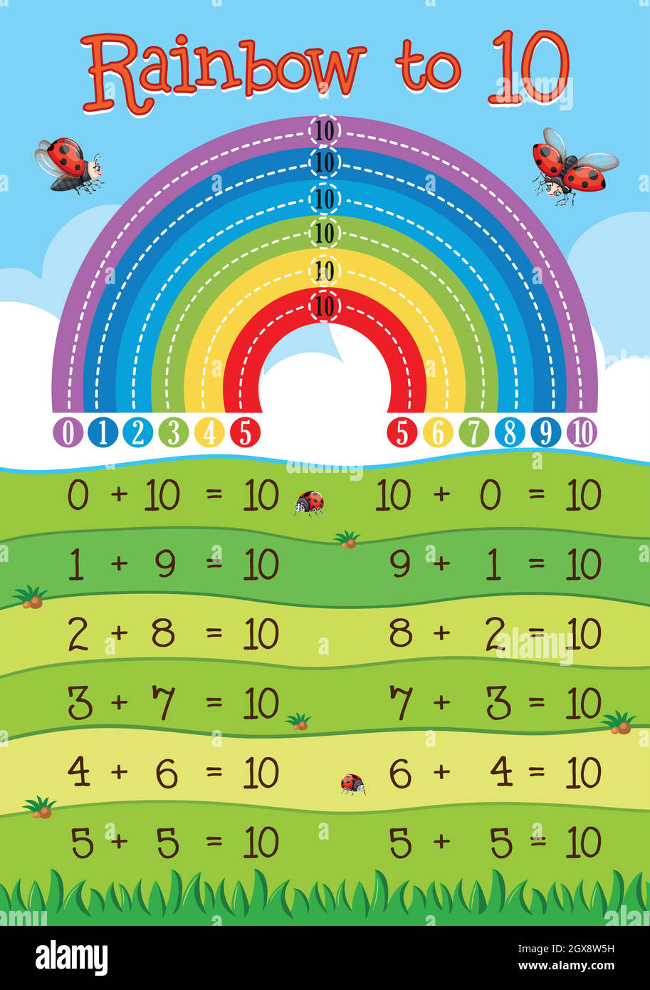 Addition worksheet with rainbow in background Stock Vector Image & Art ...