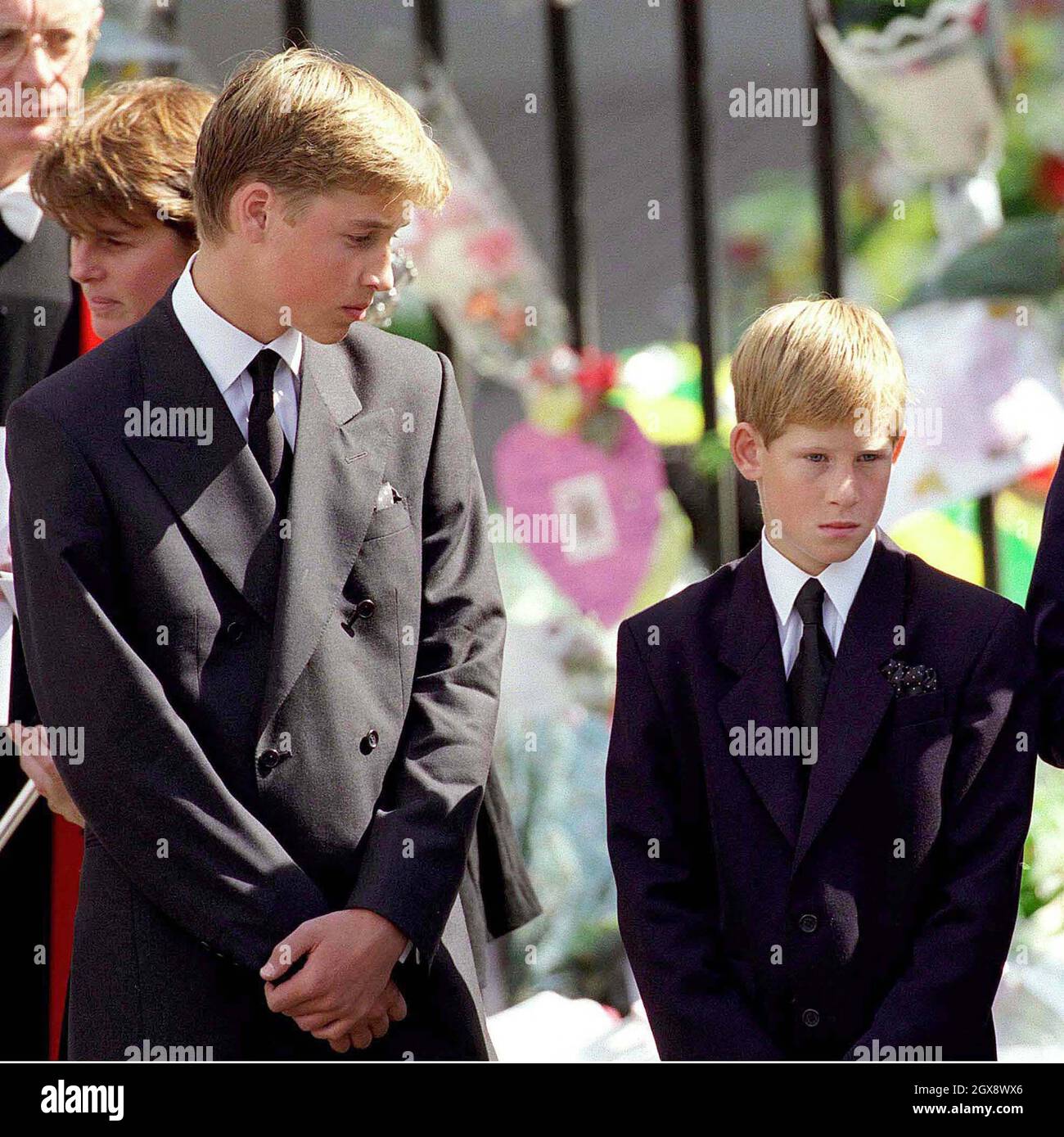 Princes William and Harry at Westminster Abbey for the funeral of the ...