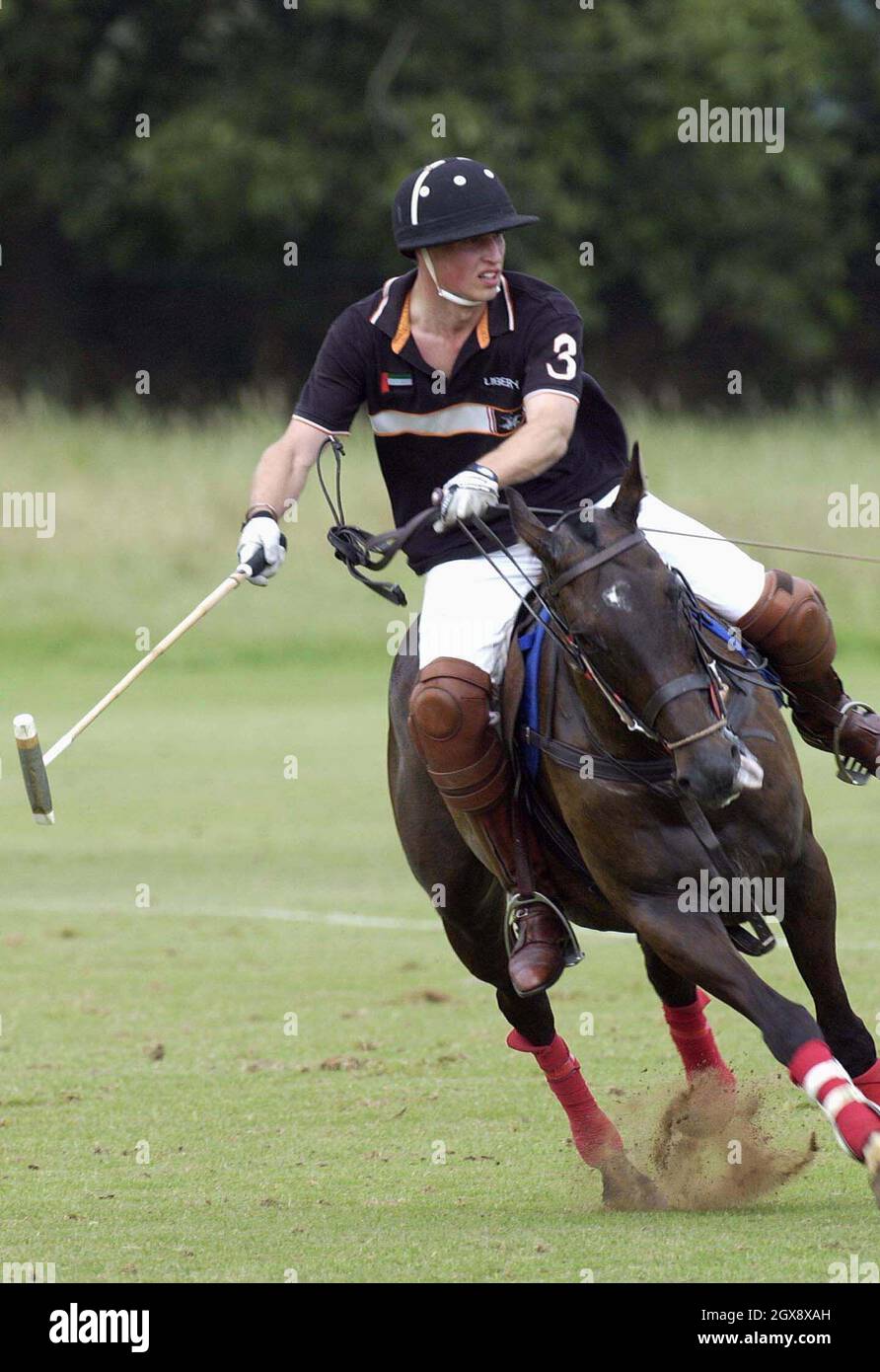 Prince William playing polo at the Beaufort Polo Club in July 2002 ...