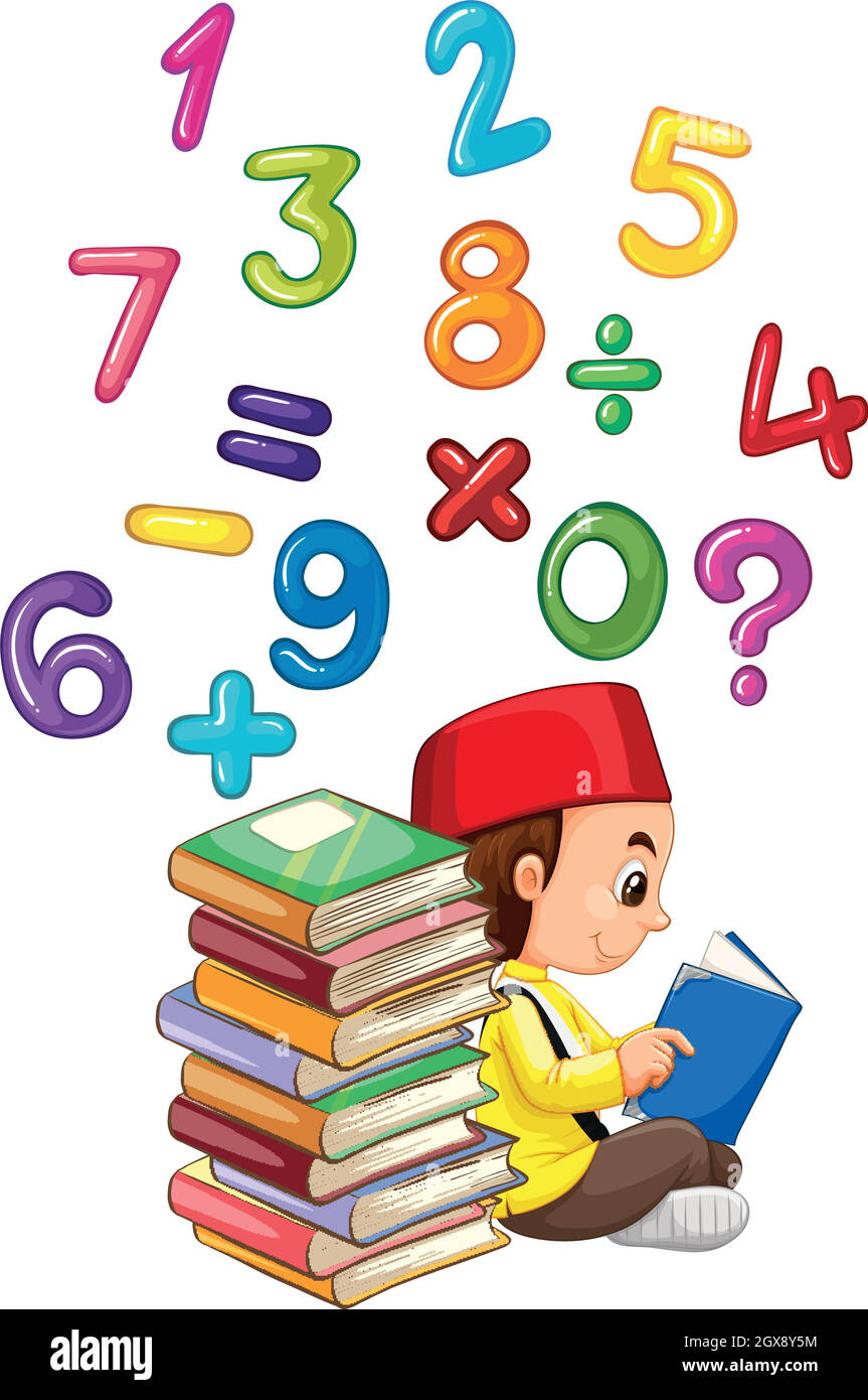 Muslim boy reading book with numbers Stock Vector Image & Art - Alamy