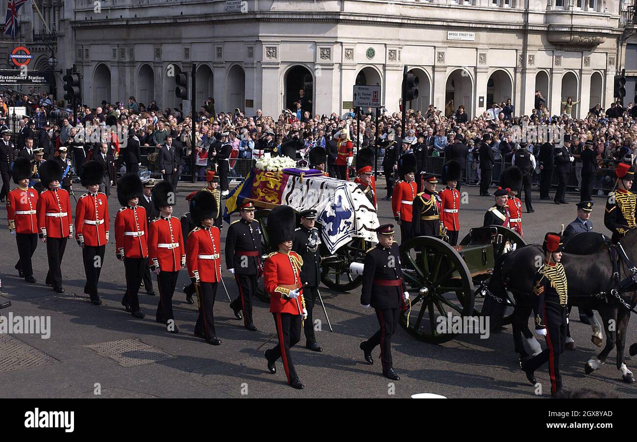 The Queen Mother coffin being taken from Parliment Square to ...