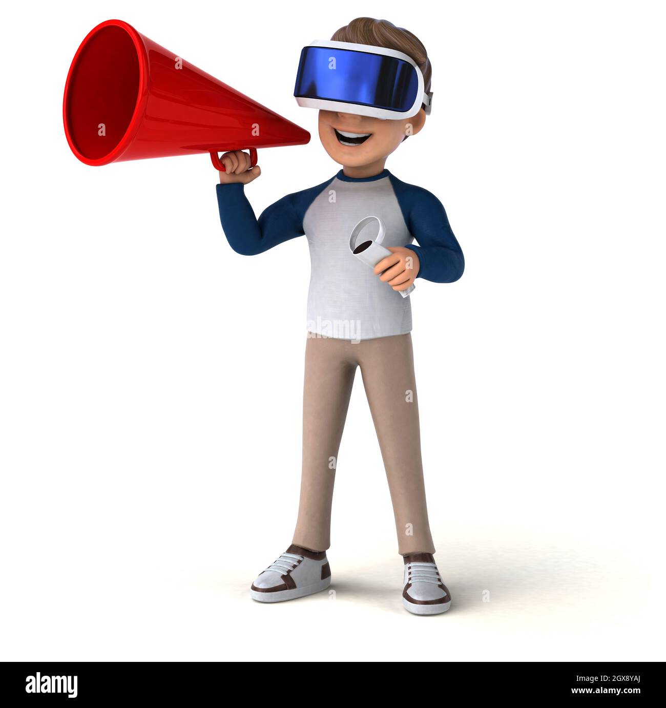 Fun 3D illustration of a cartoon kid with a VR helmet Stock Photo - Alamy