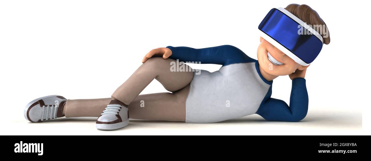 Fun 3D illustration of a cartoon kid with a VR helmet Stock Photo - Alamy