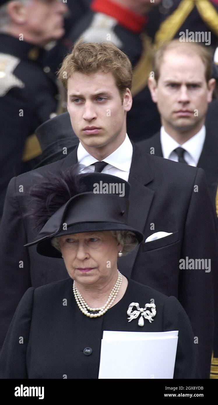 Prince William and The Queen at the Queen Mother funeral at Westminster ...