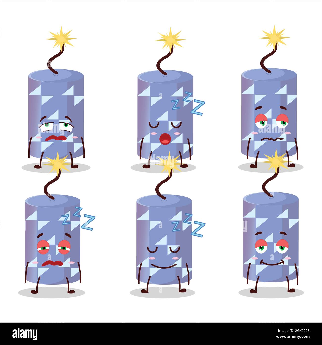 Cartoon character of light blue firecracker with sleepy expression ...