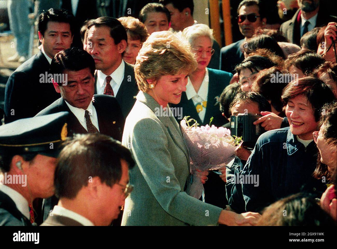 Princess Diana on her official visit to Japan. Half Length Stock Photo ...