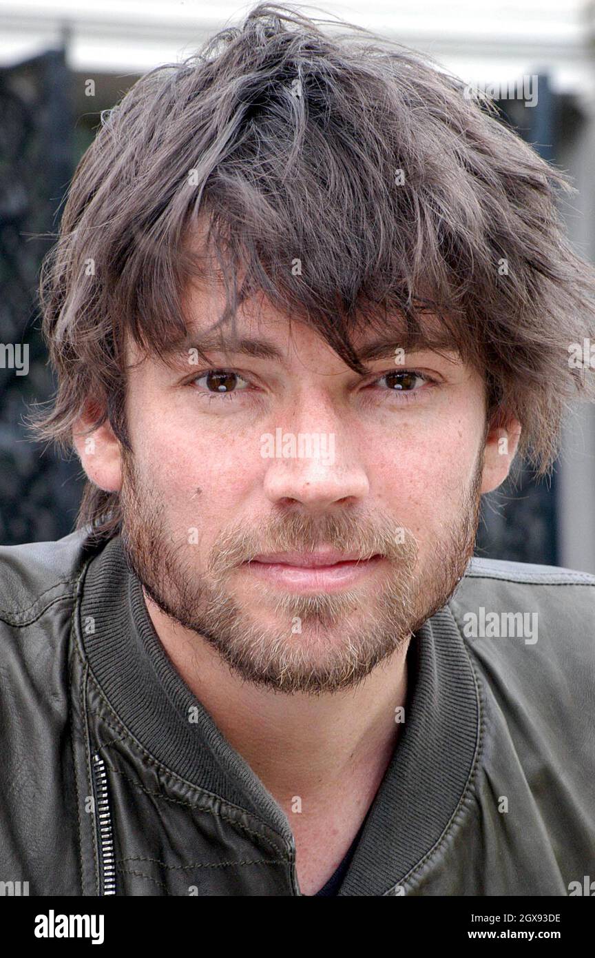 Alex James from the band Blur on a photoshoot in Greenwhich, south ...