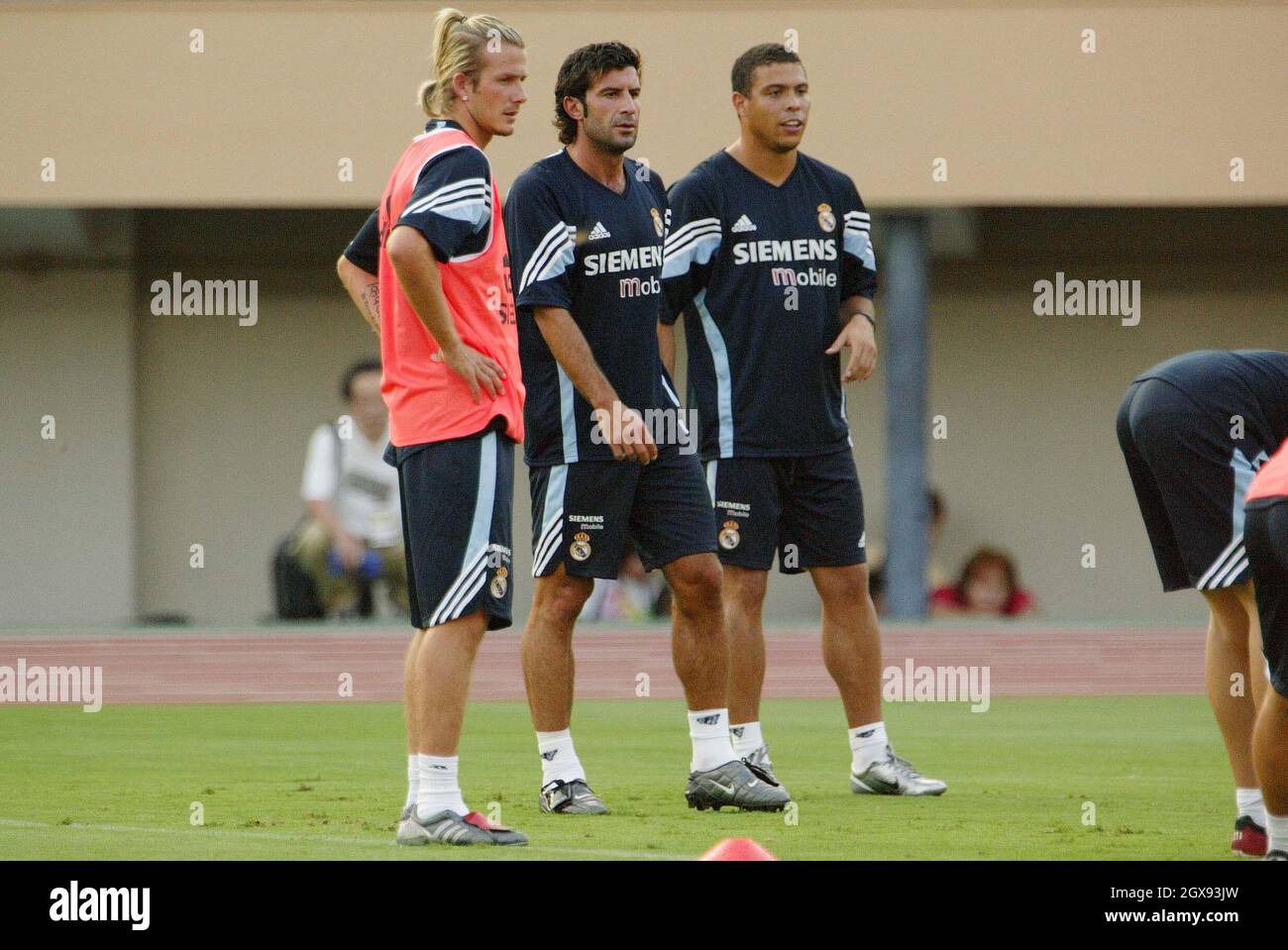 Real Madrid's David Beckham, left, Luis Figo, center, and Ronaldo ...