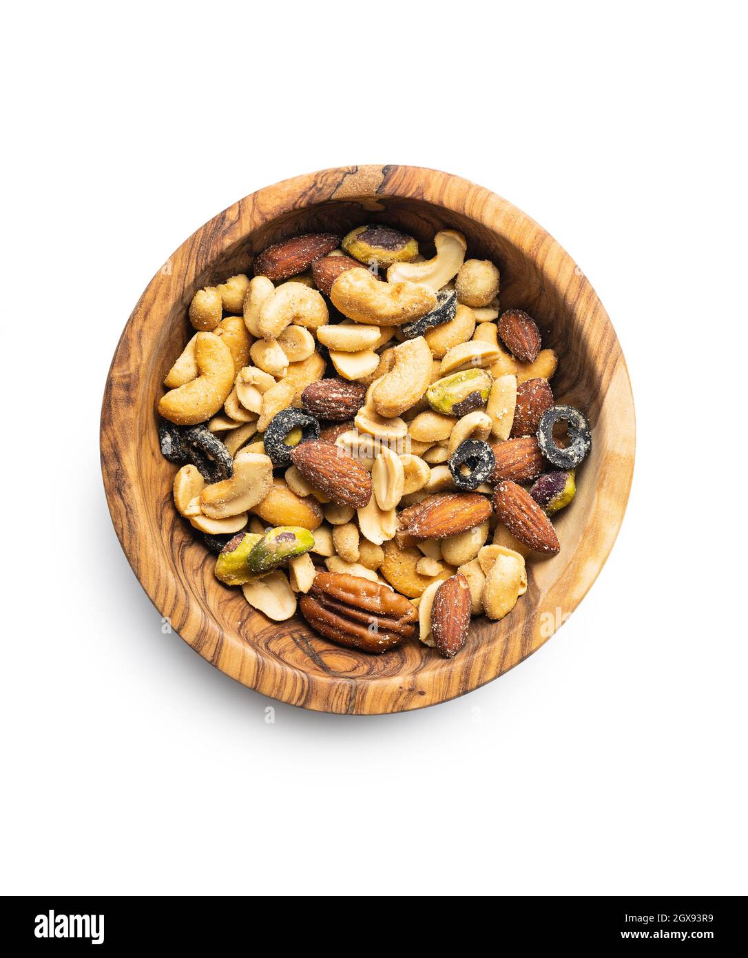 Mix of salted nuts in bowl isolated on white background Stock Photo - Alamy