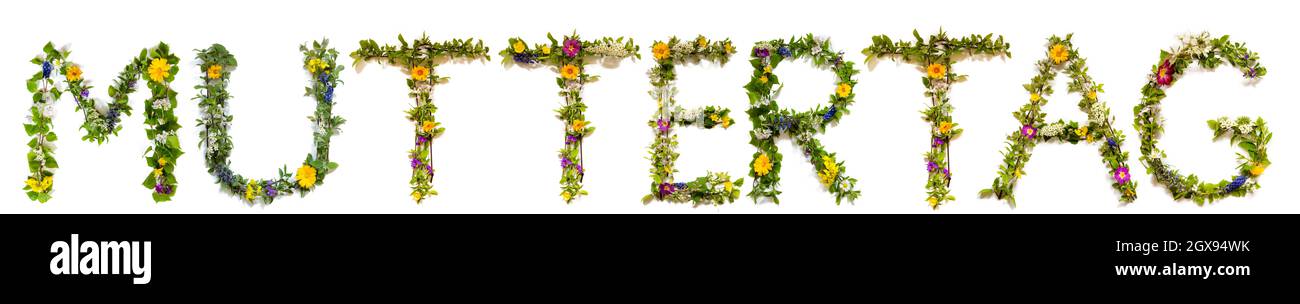 Flower, Branches And Blossom Letter Building German Word Muttertag ...