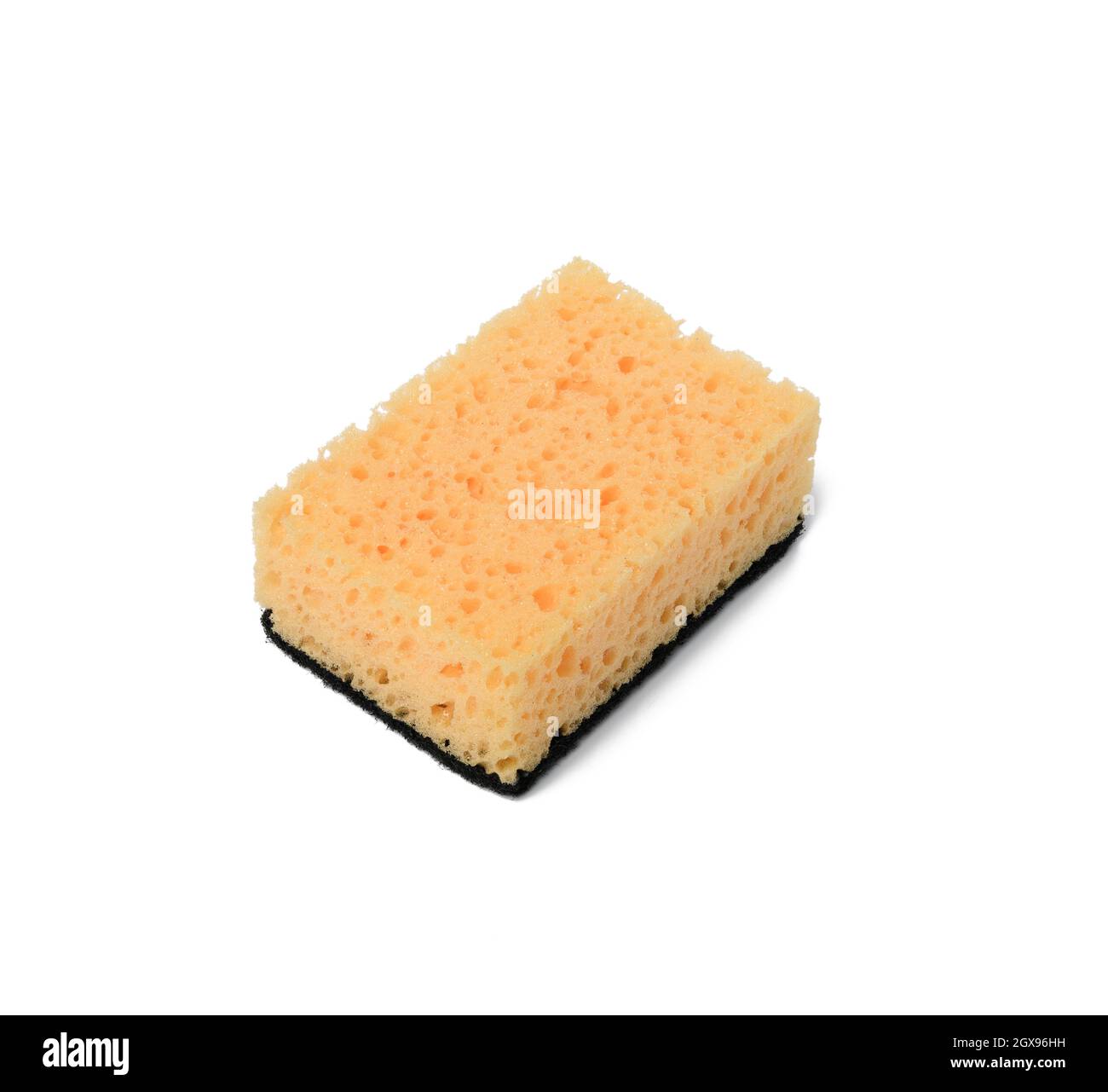 new yellow dishwashing sponge isolated on white background, close up ...