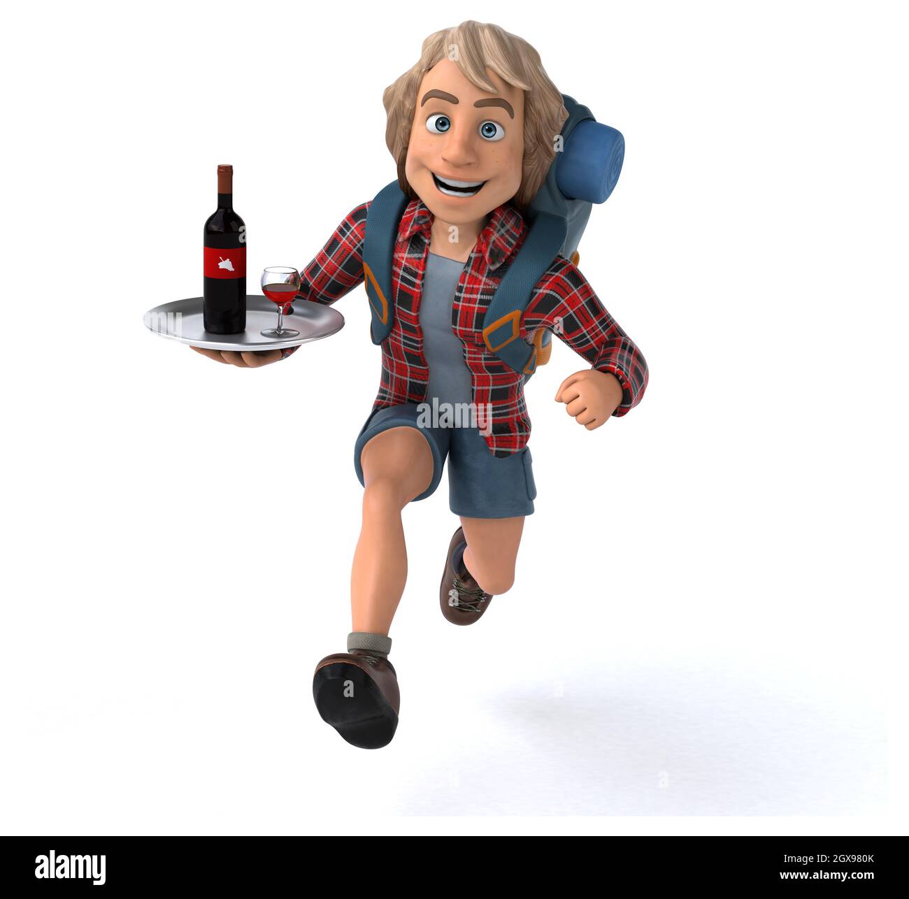 Fun backpacker cartoon guy Stock Photo - Alamy
