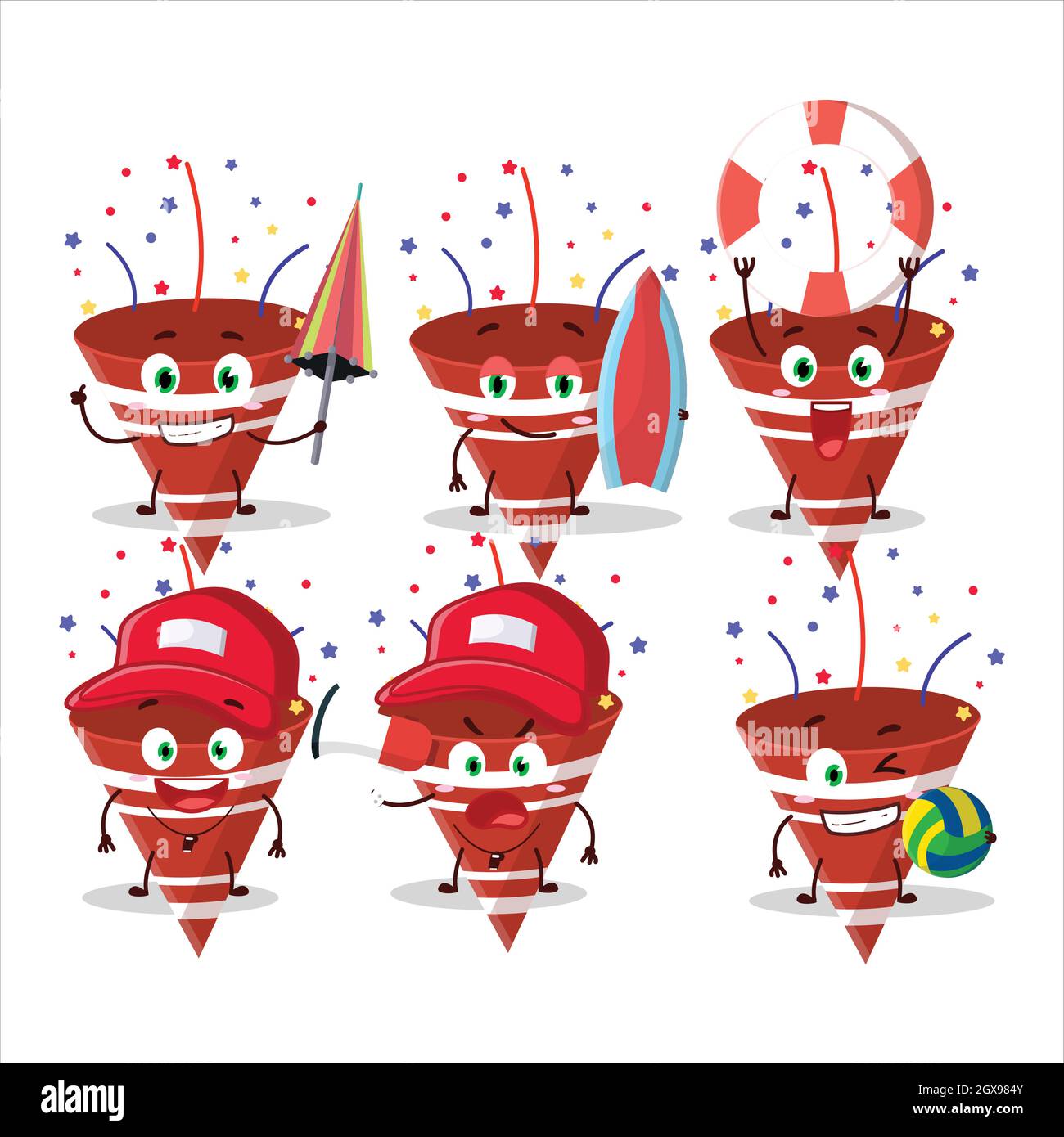 Happy Face red party popper with confetti cartoon character playing on ...