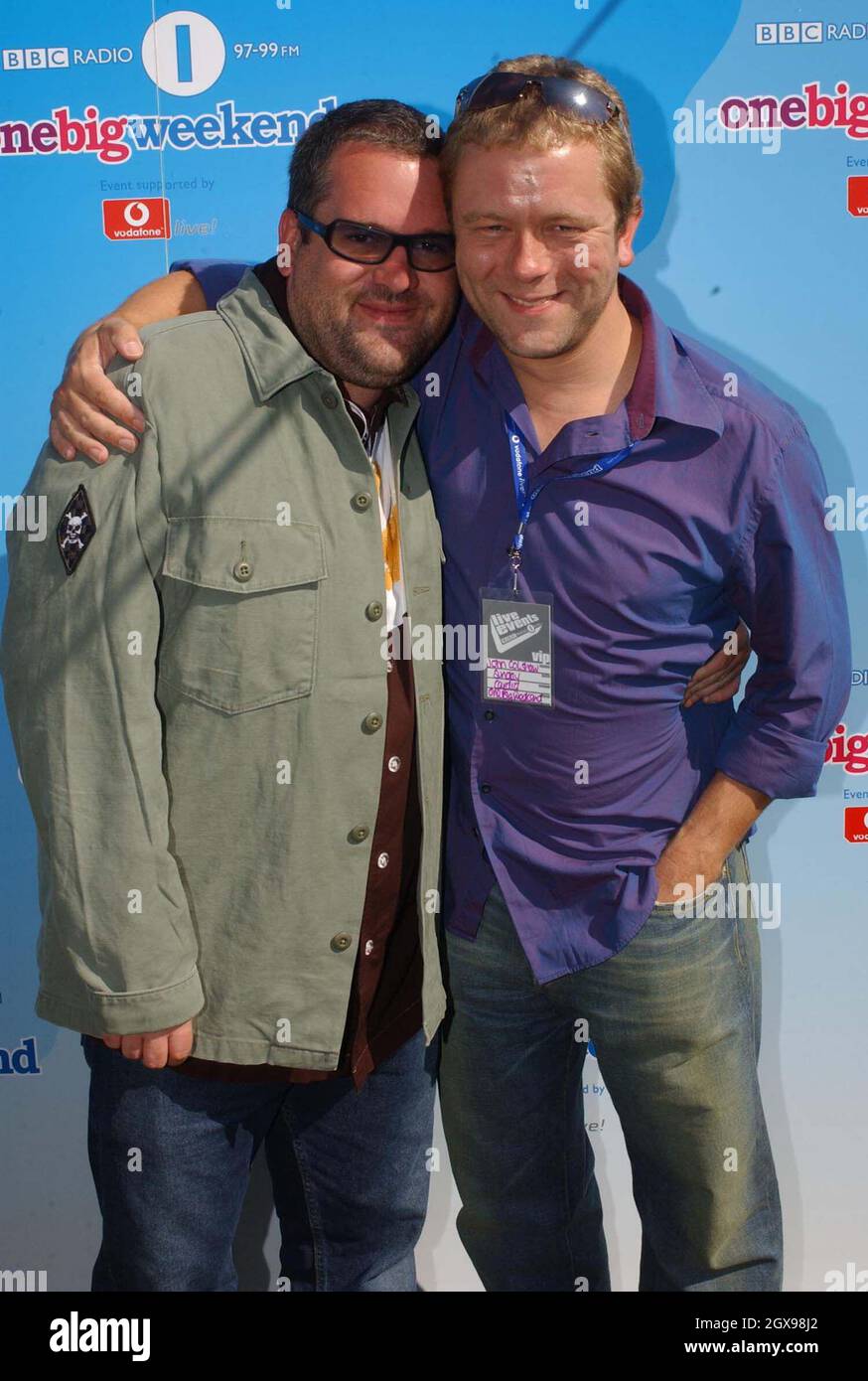 Chris moyles and Jon Culshaw backstage at Radio 1's Big Weekend in ...