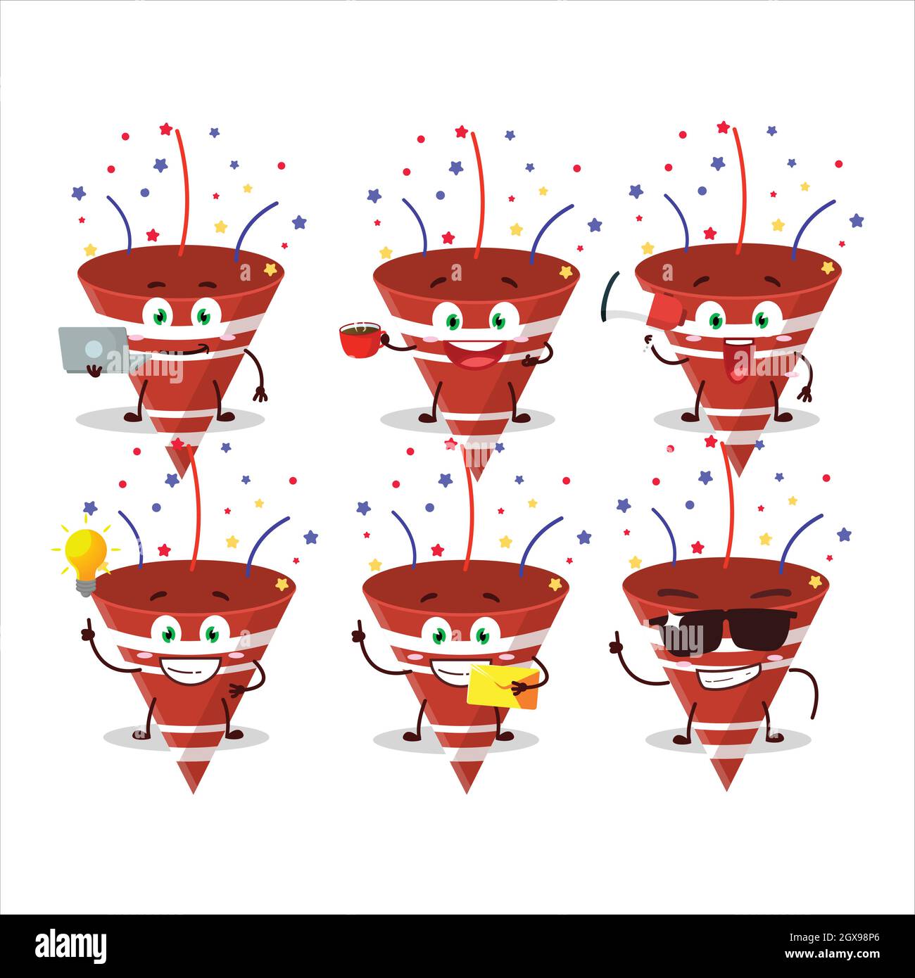 Red Party Popper With Confetti cartoon character with various types of ...