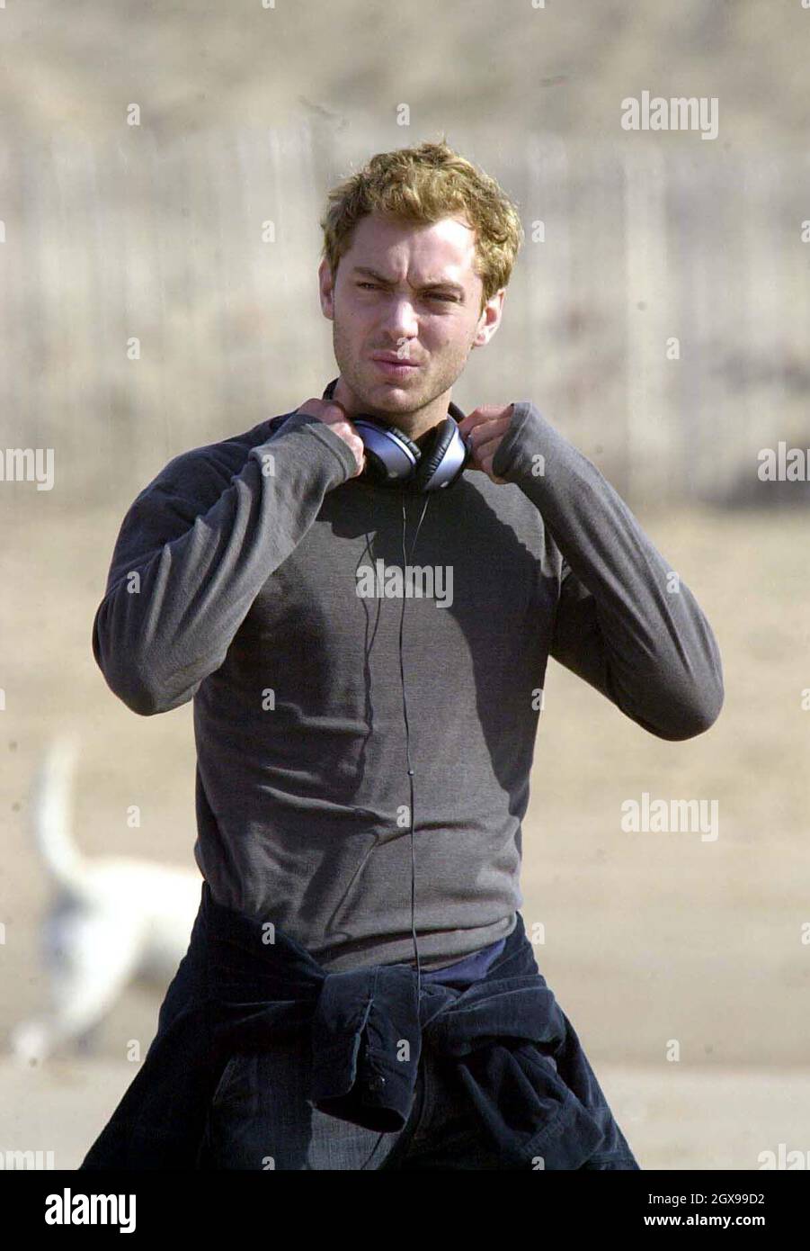 Jude Law films on the beach at Formby near Southport in the north west ...