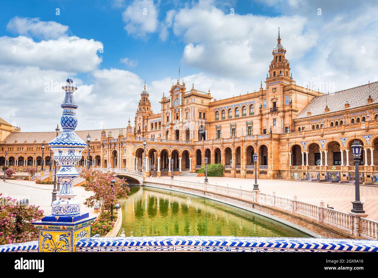 Spain, Seville. Spain Square, a landmark example of the Renaissance ...
