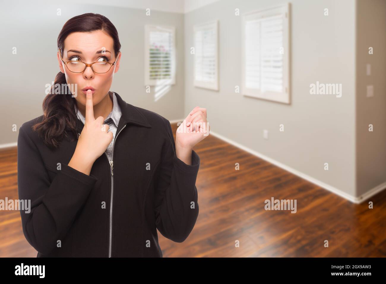 Woman In Empty Room of New House Stock Photo - Alamy