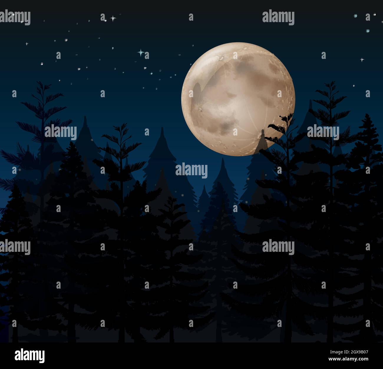 Dark night spooky landscape Stock Vector Images - Alamy