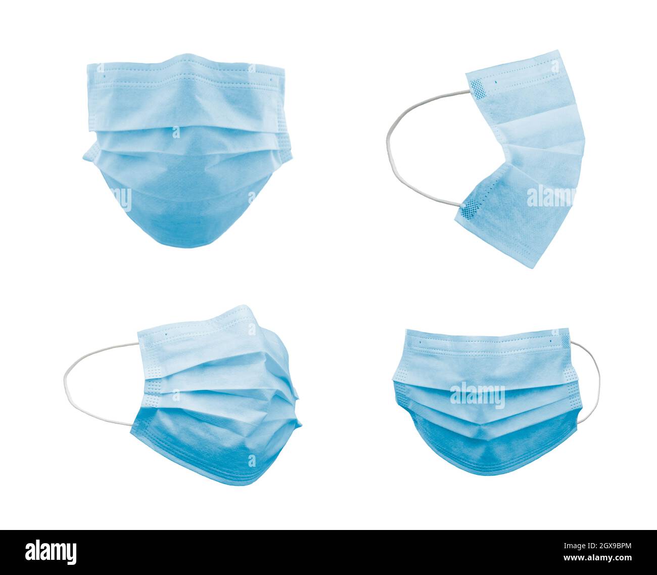 Collection of Blue Medical Face Masks At Different Angles Isolated on ...